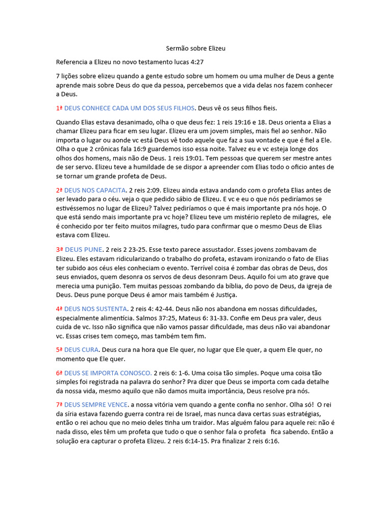 Sermão Sobre Elizeu | PDF | Elias | Deus