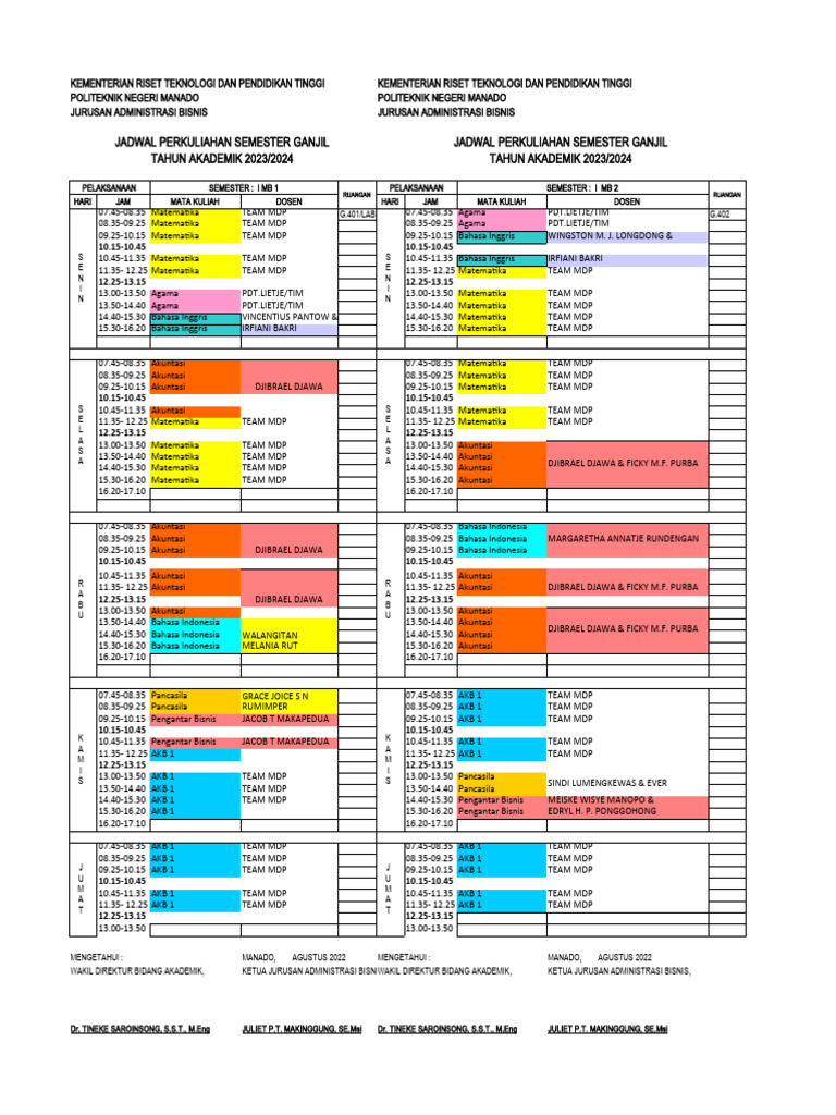 Jadwal Semester Ganjil 2023-2024 | PDF