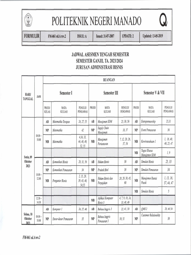 Jadwal Ats Ganjil Ta 2023 2024 | PDF