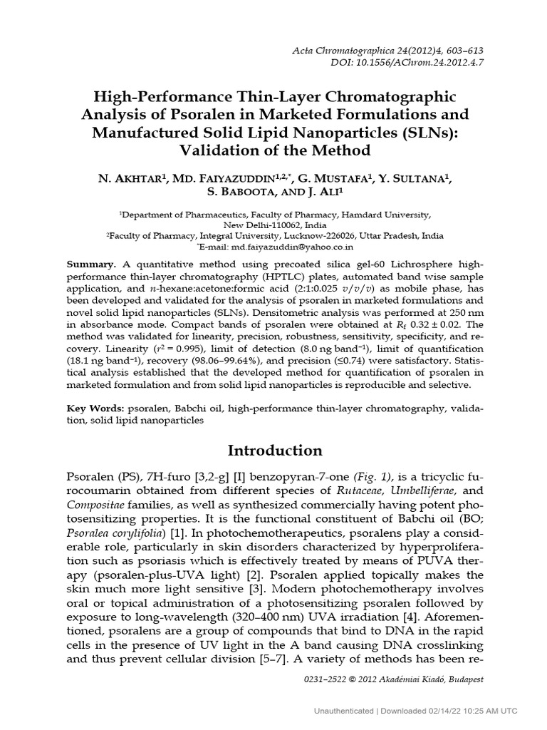 [20835736 Acta Chromatographica] High Performance Thin Layer Chromatographic Analysis Of