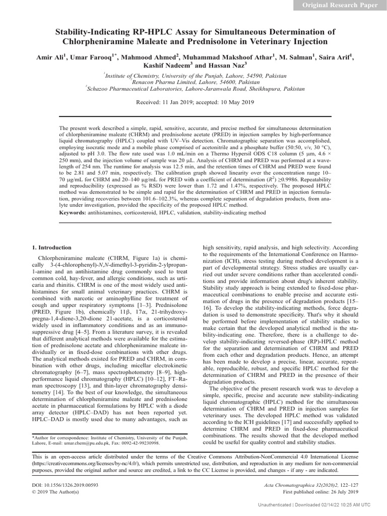 Stability-Indicating RP-HPLC Assay For Simultaneous Determination of Chlorpheniramine Maleate ...