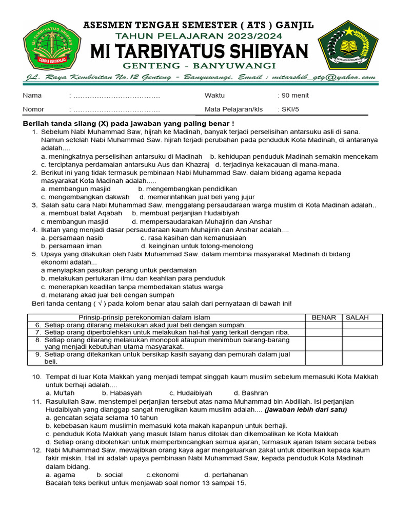Soal Ski 5 Ats Ganjil - 2 | PDF
