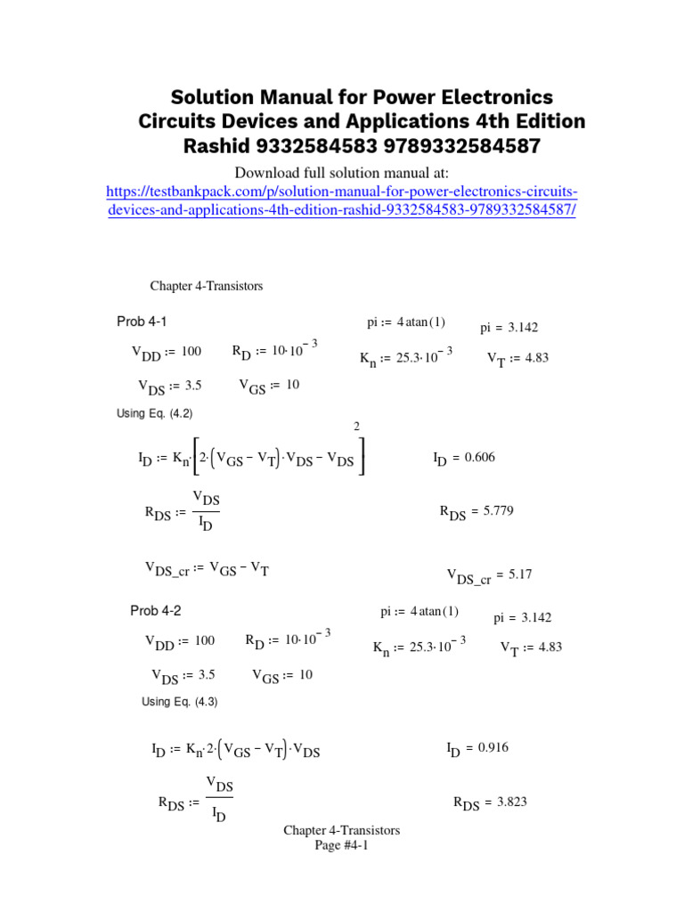 Power Electronics Circuits Devices and Applications 4th Edition Rashid Solutions Manual 1 | PDF