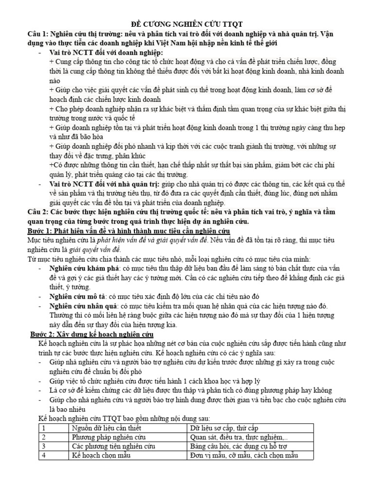 ĐỀ CƯƠNG NGHIÊN CỨU TTQT | PDF