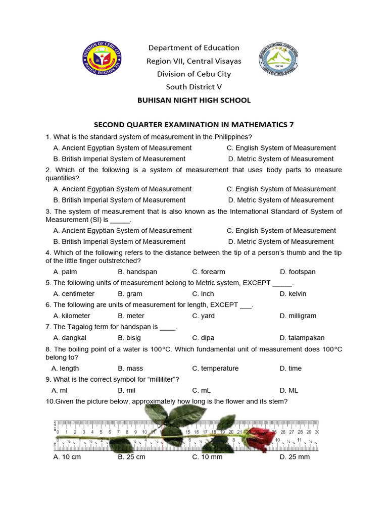 Math 7 Second Quarter Exam Guide | PDF | Measurement | Polynomial
