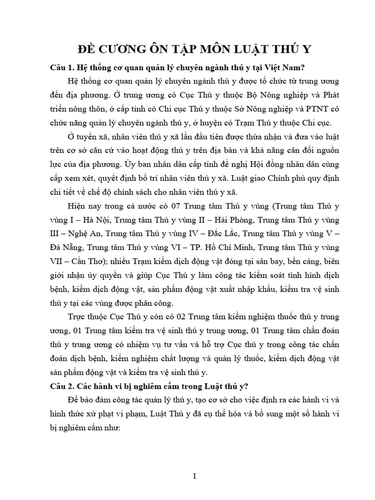 De Cuong On Tap Luat Thu y (10-2016) | PDF