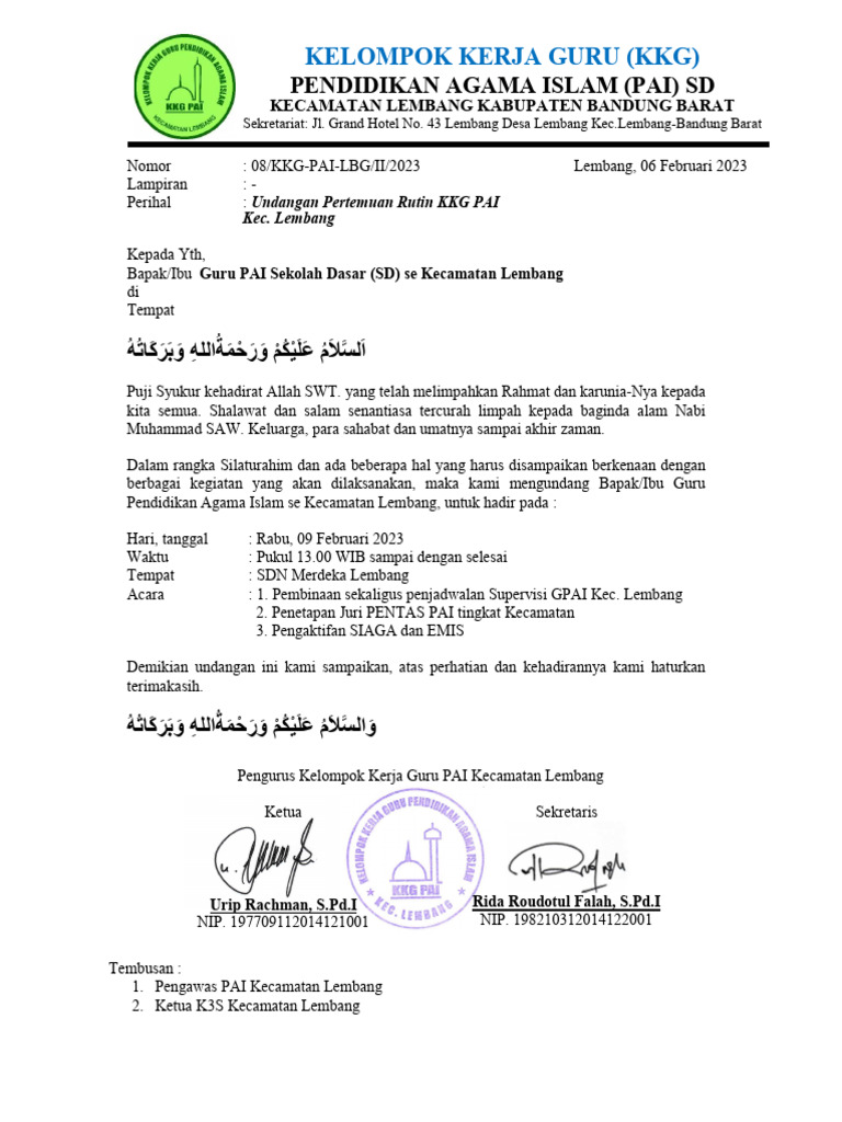 Surat Undangan KKG PAI | PDF