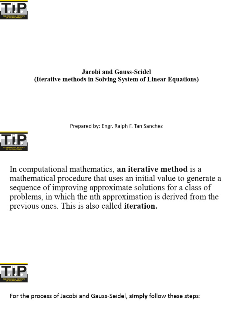 Jacobi and Gauss Seidel | PDF | Teaching Methods & Materials