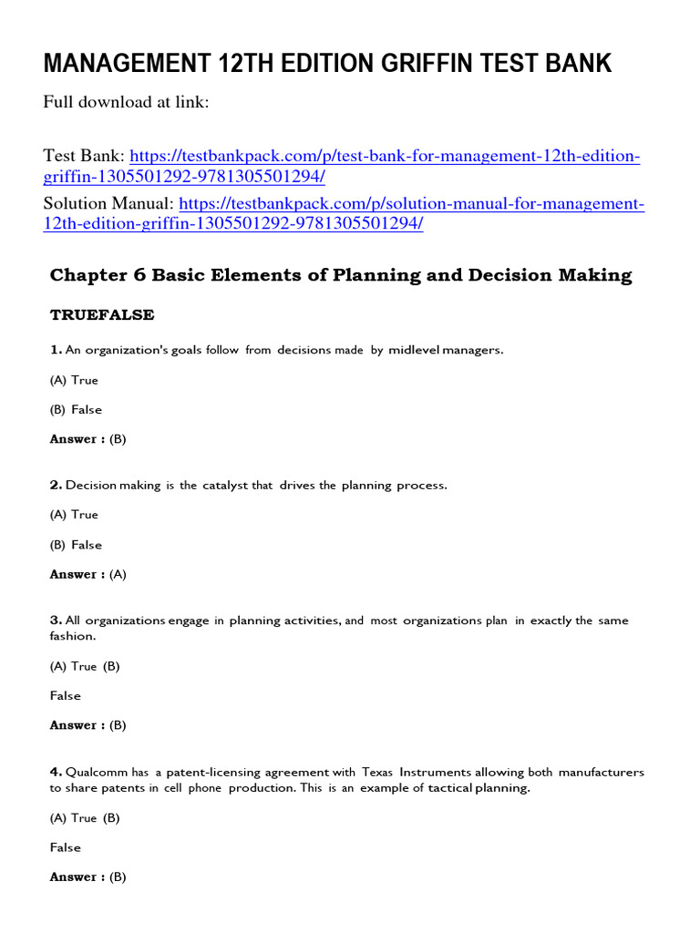 Management 12th Edition Griffin Test Bank 1 | PDF | Project Gutenberg ...