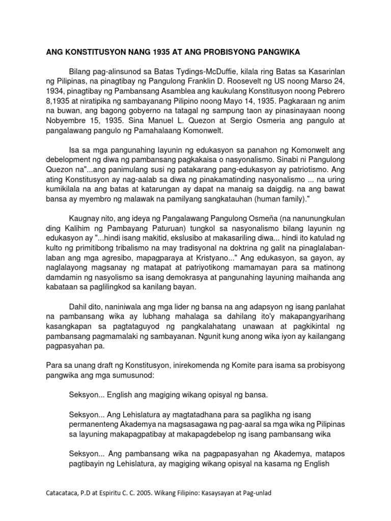 Ang Konstitusyon Nang 1935 at Ang Probisyong Pangwika | PDF