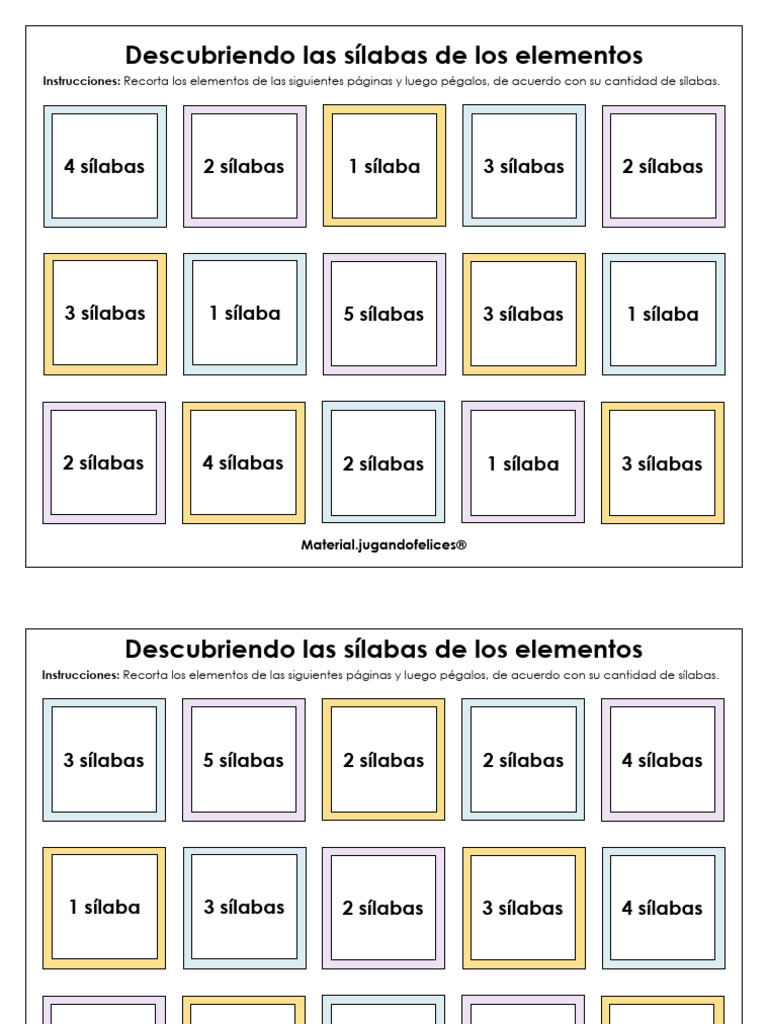 Material - Jugandofelices - Conteo de Sílabas - Gratis | PDF