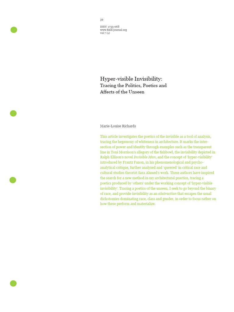Hyper Visible Invisibility | PDF | Whiteness Studies | Frantz Fanon