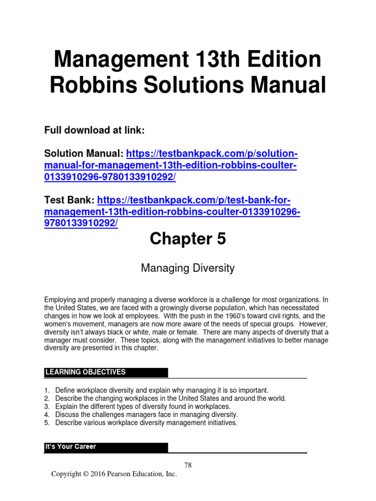 Management 13th Edition Robbins Solutions Manual 1 | PDF | Career & Growth