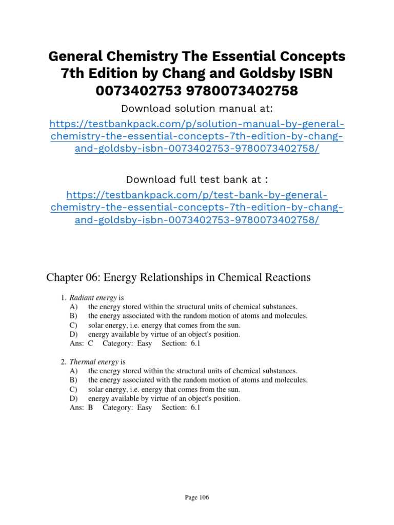 General Chemistry The Essential Concepts 7th Edition Chang Test Bank 1 ...