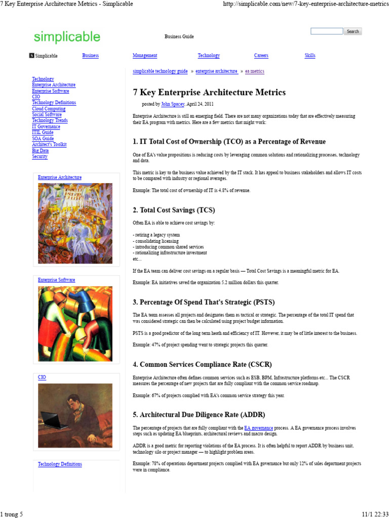 7 Key Enterprise Architecture Metrics - Simplicable | PDF | Enterprise ...