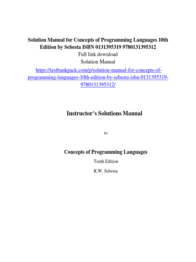 Solution Manual For Concepts of Programming Languages 10th Edition by ...