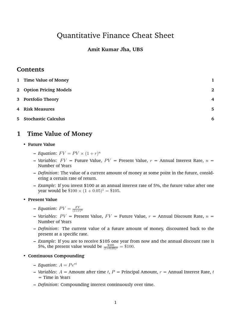 QFCheat Sheet | PDF | Option (Finance) | Value At Risk