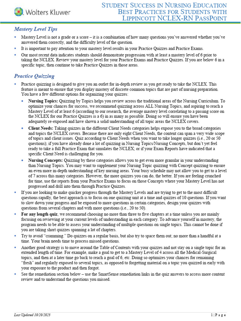 Student Success Best Practices PassPoint RN 2023 | PDF | National Council Licensure Examination ...