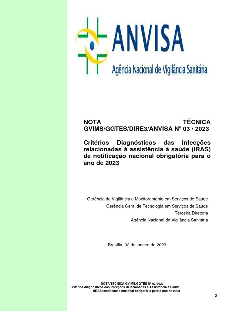 Nota Tecnica Gvims Ggtes Dire3 Anvisa No 03 2023 Criterios Diagnosticos ...