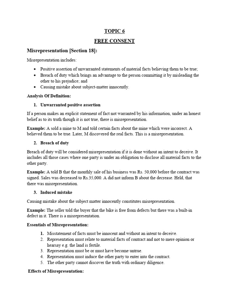 Mistake and Misrepresentation | PDF | Misrepresentation | Business Law