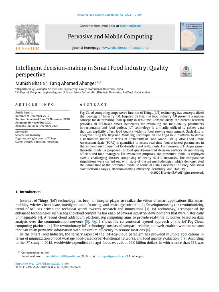 Intelligent Decision Making in Smart Food Industry - 2021 - Pervasive ...