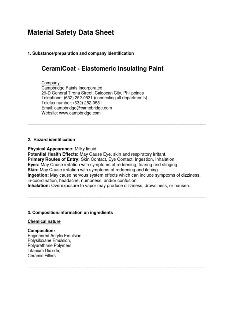 CeramiCoat - MSDS | PDF