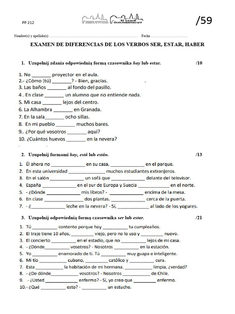 Examen Ser, Estar, Haber | PDF