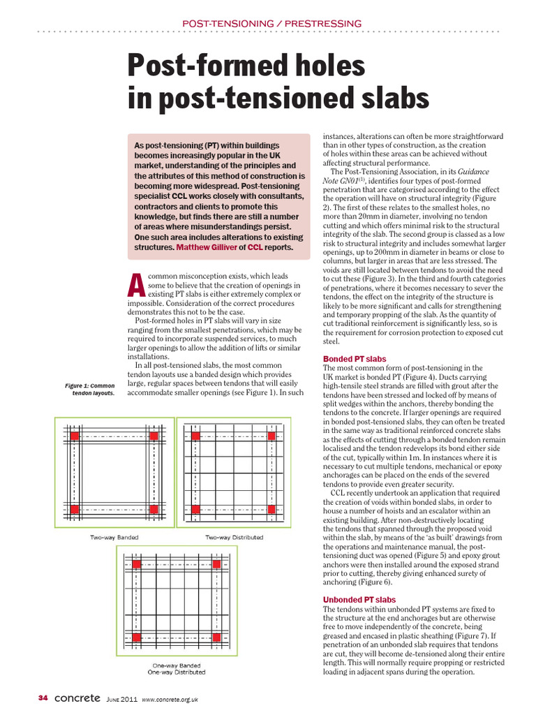 Post-Formed Holes in Post-Tensioned Slabs - Concrete - June 2011 | PDF