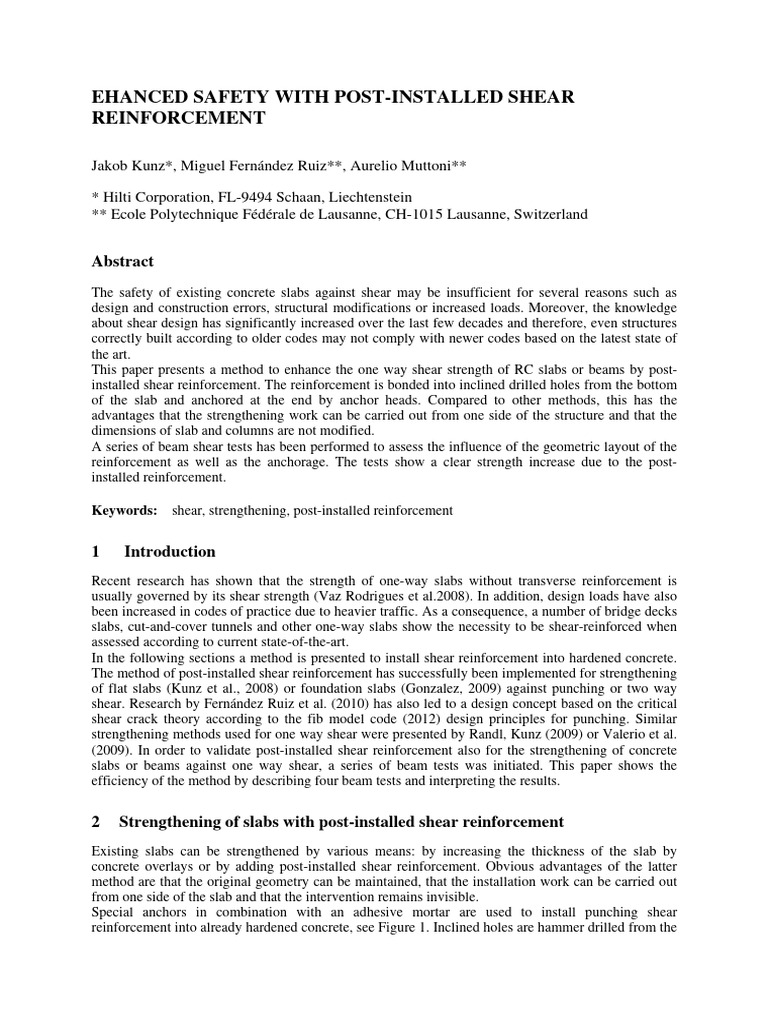 Post-Installed Shear Reinforcement | PDF