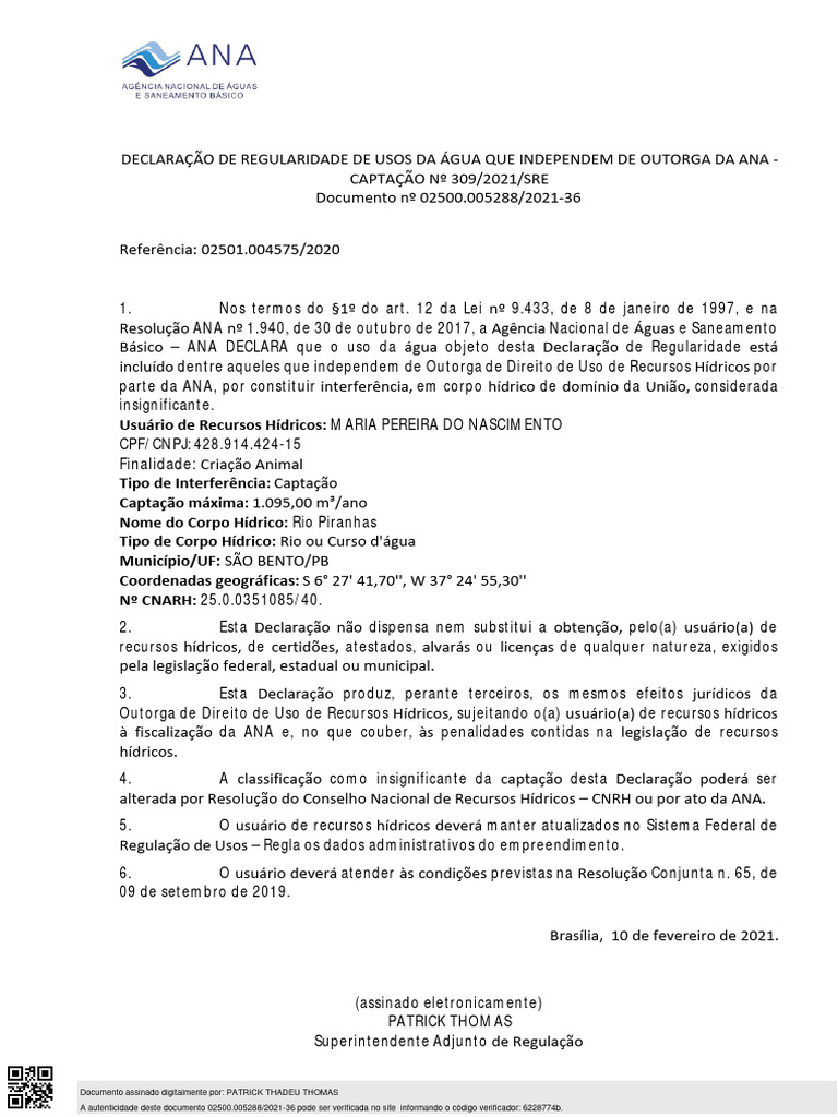 02500.005288.2021 Regla Declaracao Obras Hidraulicas 309 2021 Sre | PDF ...
