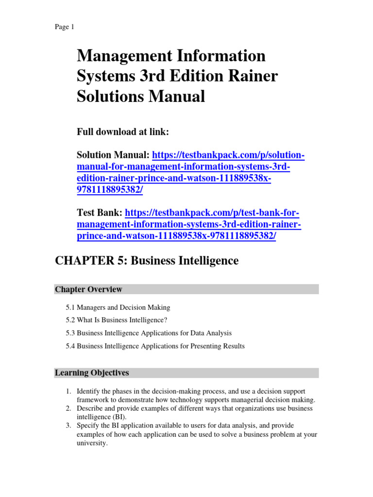 Management Information Systems 3rd Edition Rainer Solutions Manual 1 | PDF | Business ...