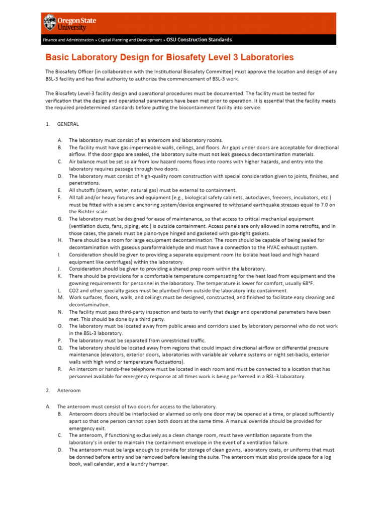 Basic Laboratory Design For Biosafety Level 3 Laboratories | PDF | Duct ...