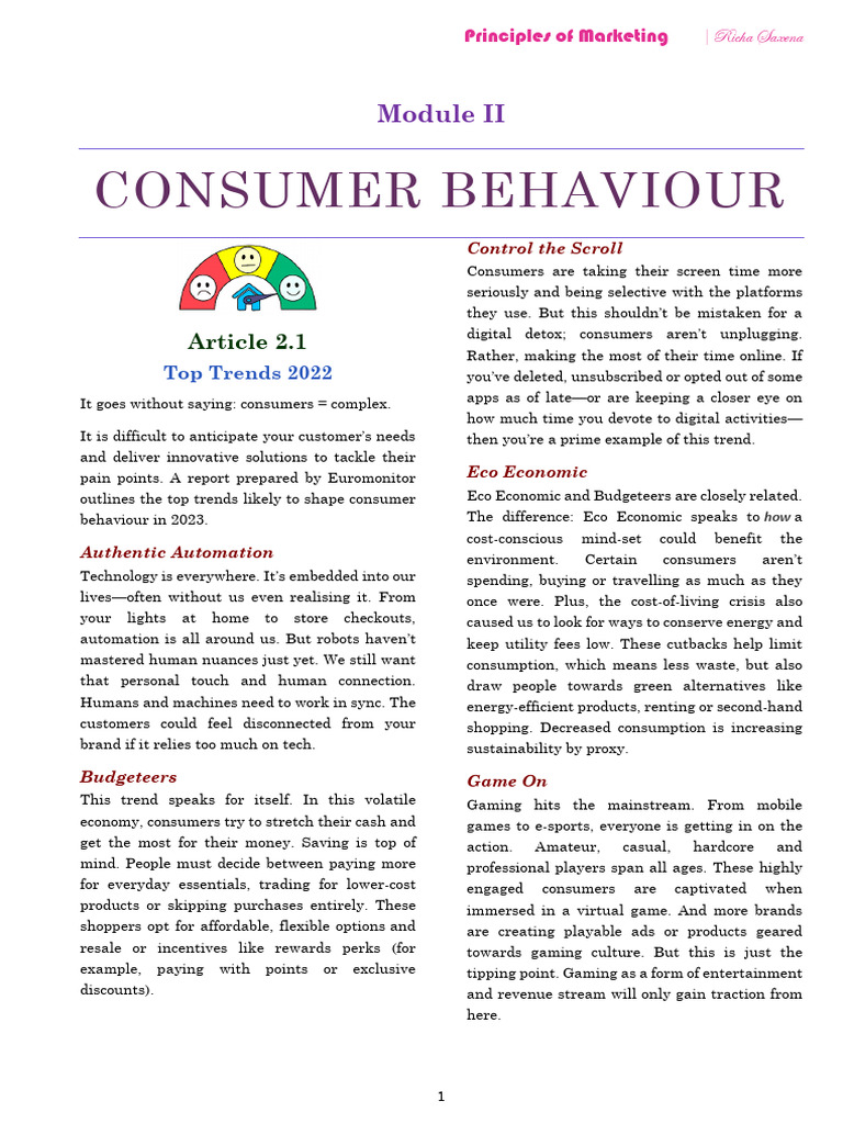 Module II Consumer Behaviour bKQZ3Txa89 | PDF | Consumer Behaviour | Marketing
