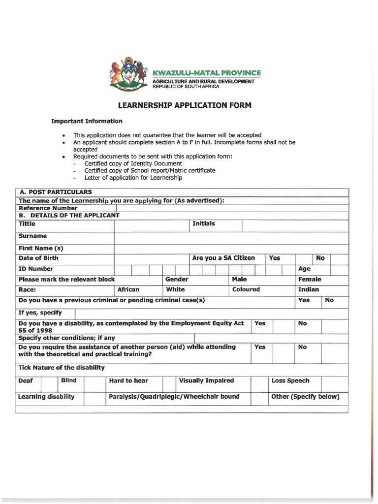 Learnership Application Form | PDF