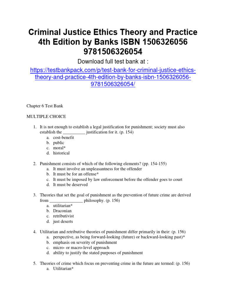 Criminal Justice Ethics Test Bank | PDF | Punishments | Crimes