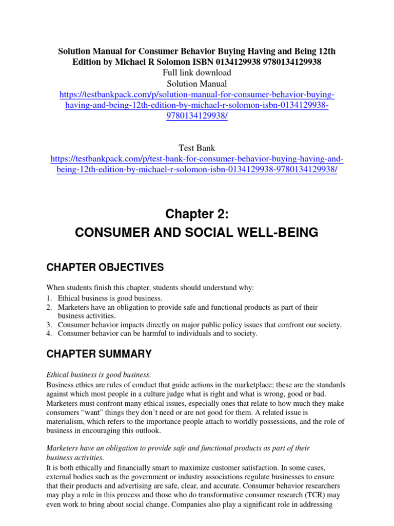 Solution Manual For Consumer Behavior Buying Having and Being 12th ...