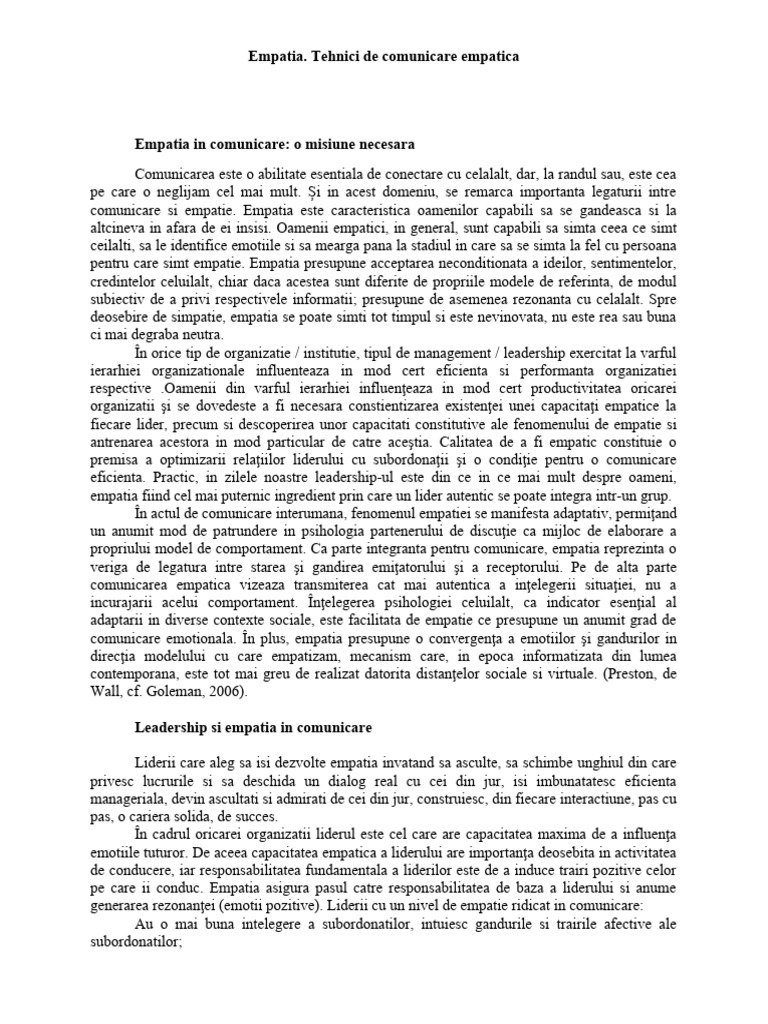 Empatia - Tehnici de Comunicare Empatica | PDF