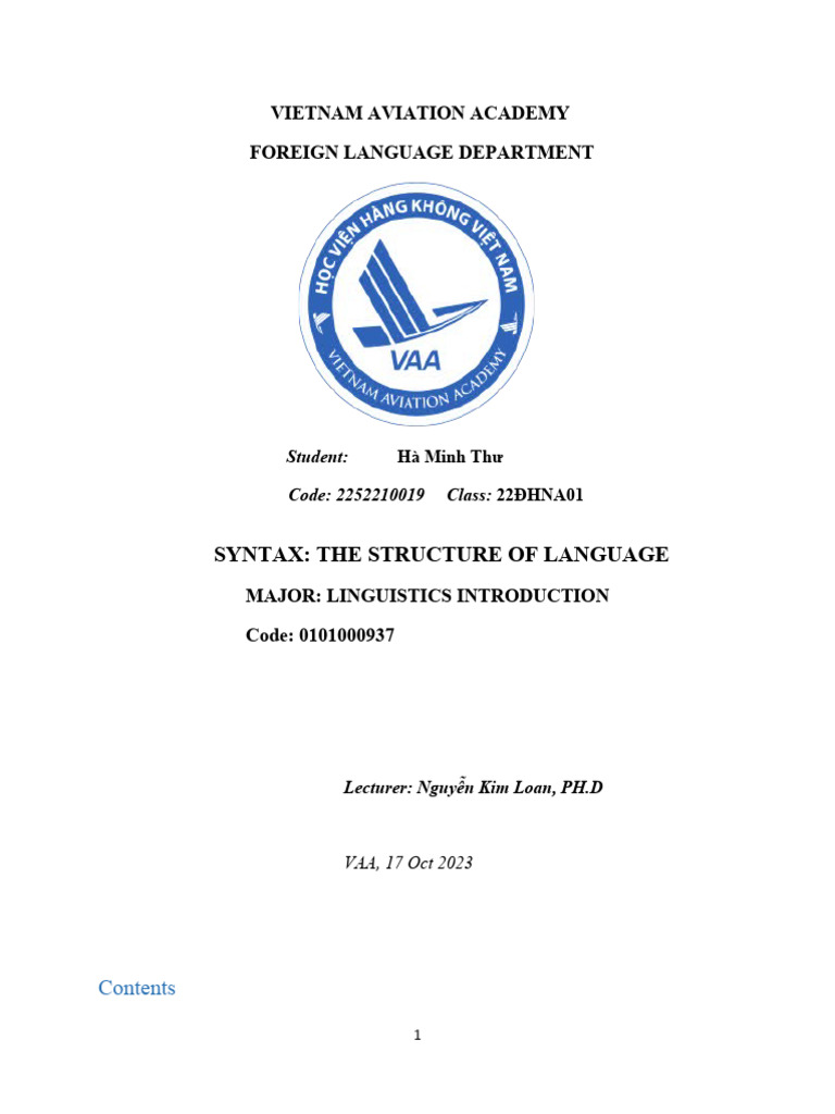 Syntax Paper 1 | PDF | Syntax | Part Of Speech