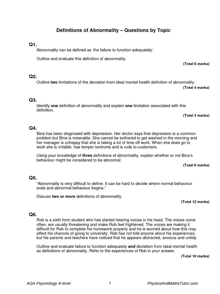 Definitions of Abnormality | PDF | Behavioural Sciences | Psychology