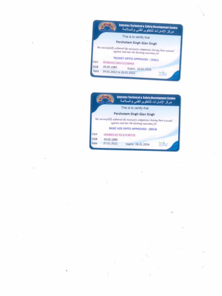 Cards of Emirates Technical & Safety Devpt - Centtre | PDF