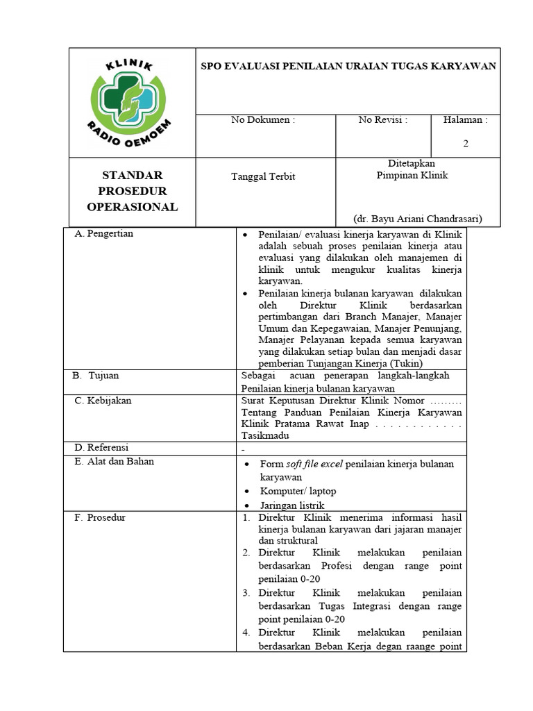 Spo Evaluasi Penilaian Uraian Tugas Karyawan | PDF
