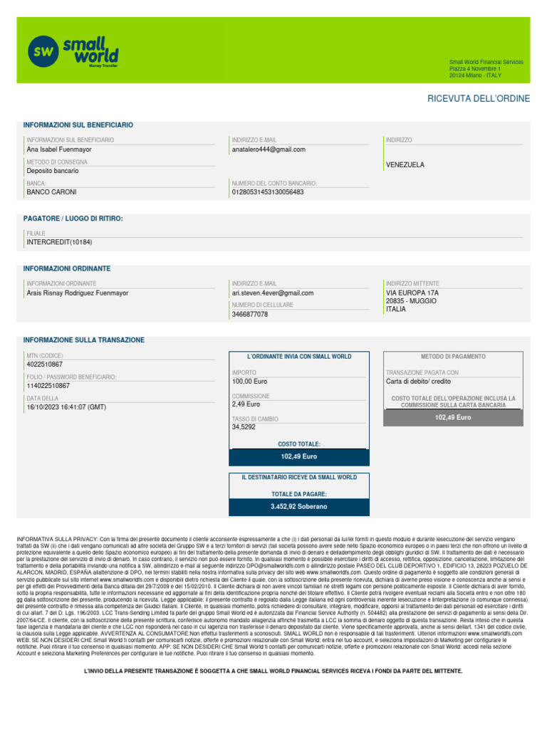 Small World Receipt | PDF