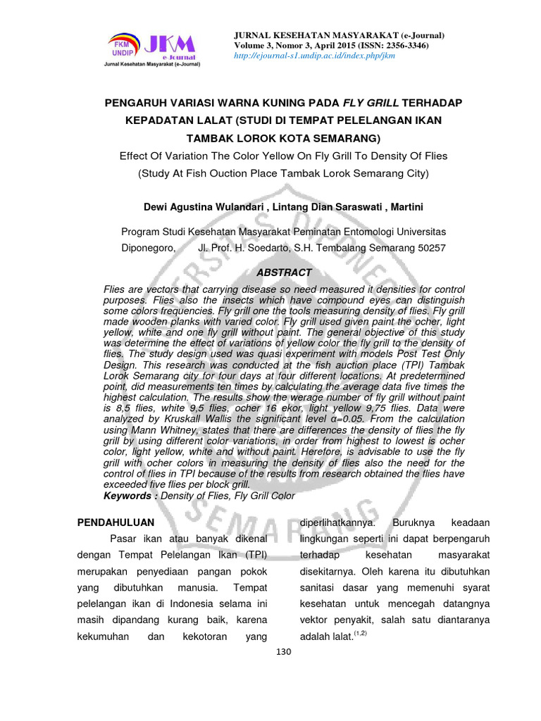 ID Pengaruh Variasi Warna Kuning Pada Fly Grill Terhadap Kepadatan Lalat Studi Di T | PDF ...