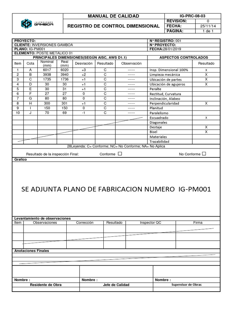 IG-PRC-08-03 Control Dimensional | PDF