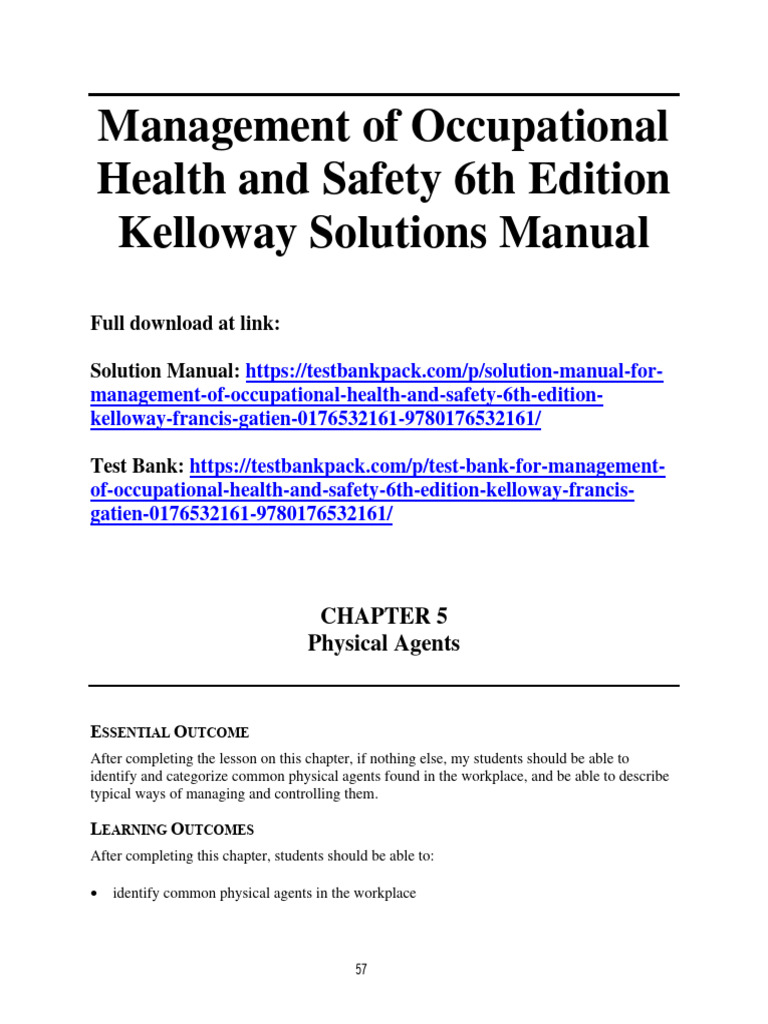 Management of Occupational Health and Safety 6th Edition Kelloway ...