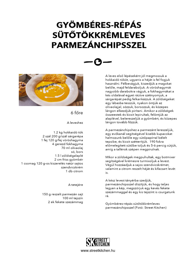 Gyomberes Repas Sutotokkremleves Parmezanchipsszel | PDF