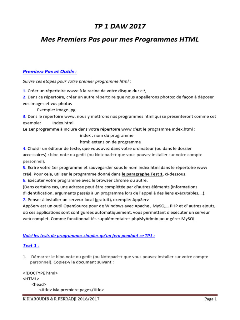 Premiers Pas en HTML : Guide Pratique | PDF | Internet | Internet et Web