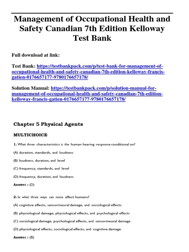 Management of Occupational Health and Safety Canadian 7th Edition ...