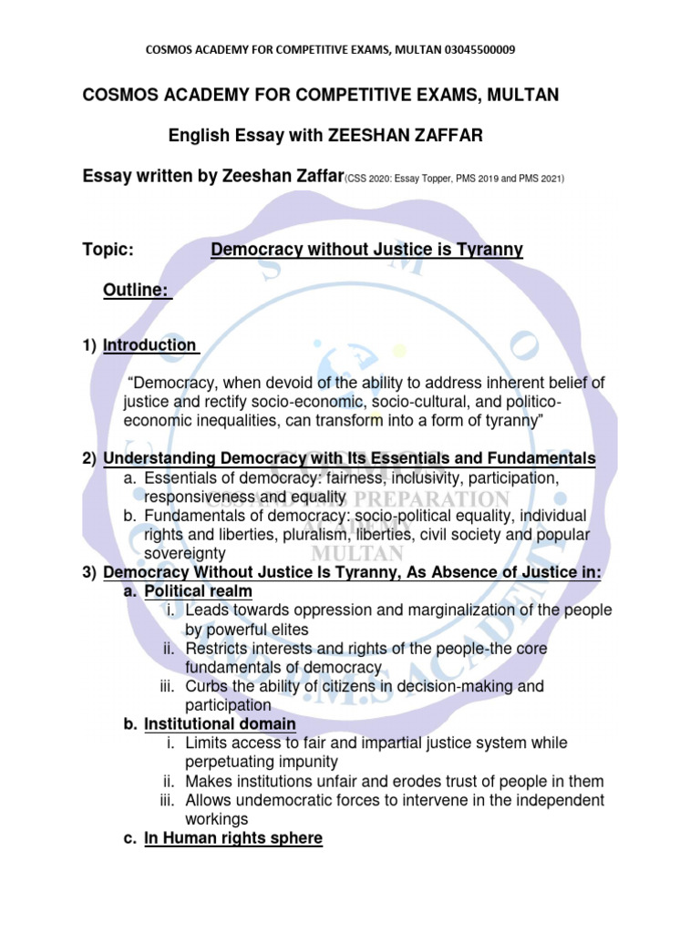 Complete Essay Democracy Without Injustice Is Tyranny | PDF | Democracy ...