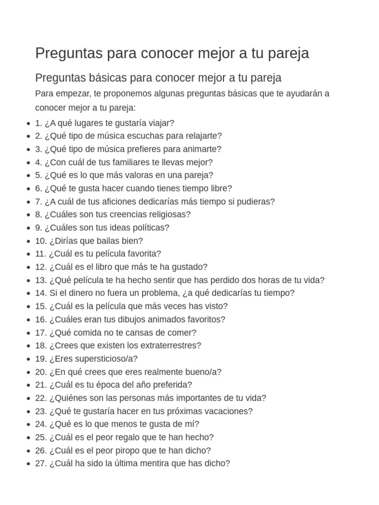 101 Preguntas para Conocer a tu Pareja | PDF | Masturbación | Amor